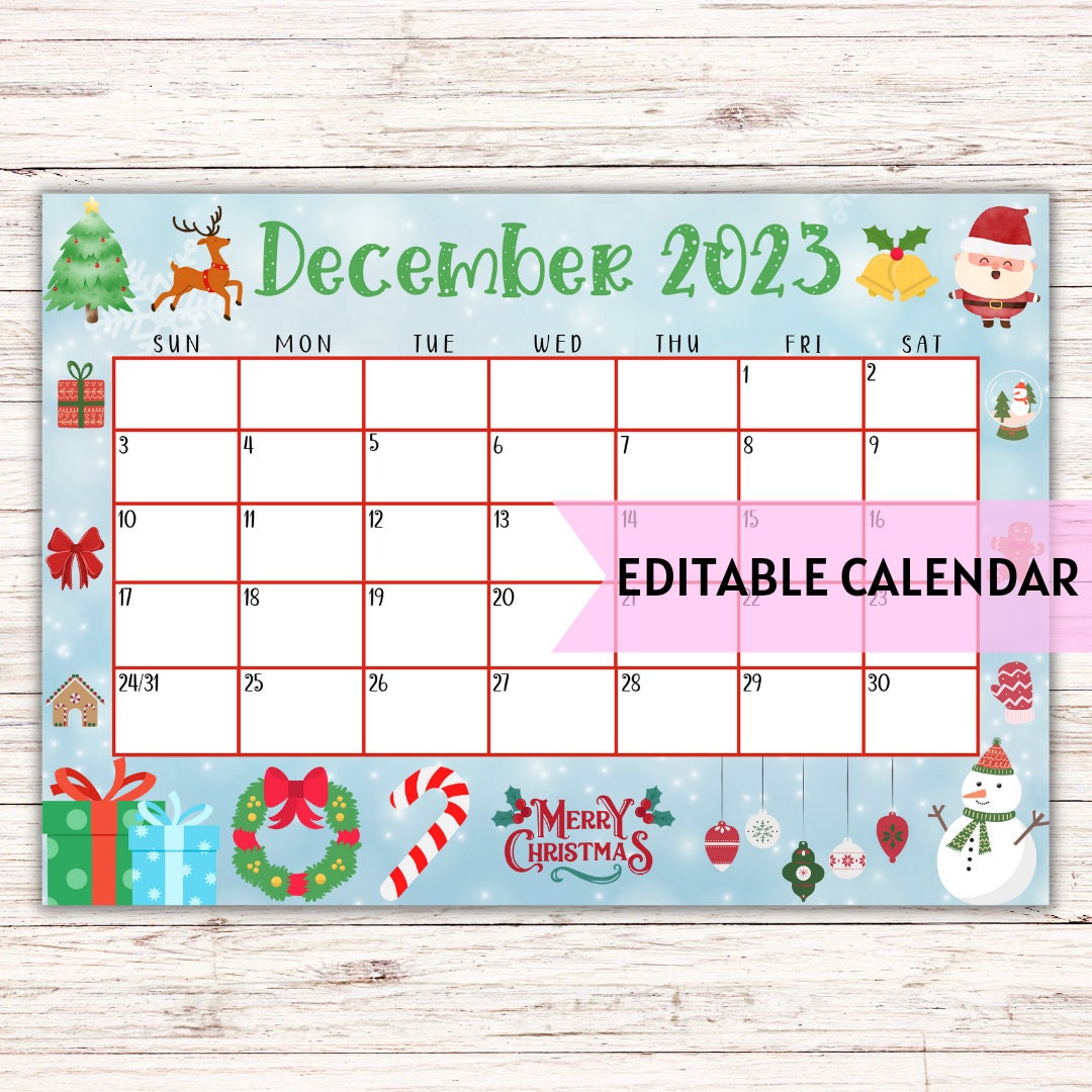 EDITABLE Printable December Calendar 2023 Christmas Calendar - Etsy