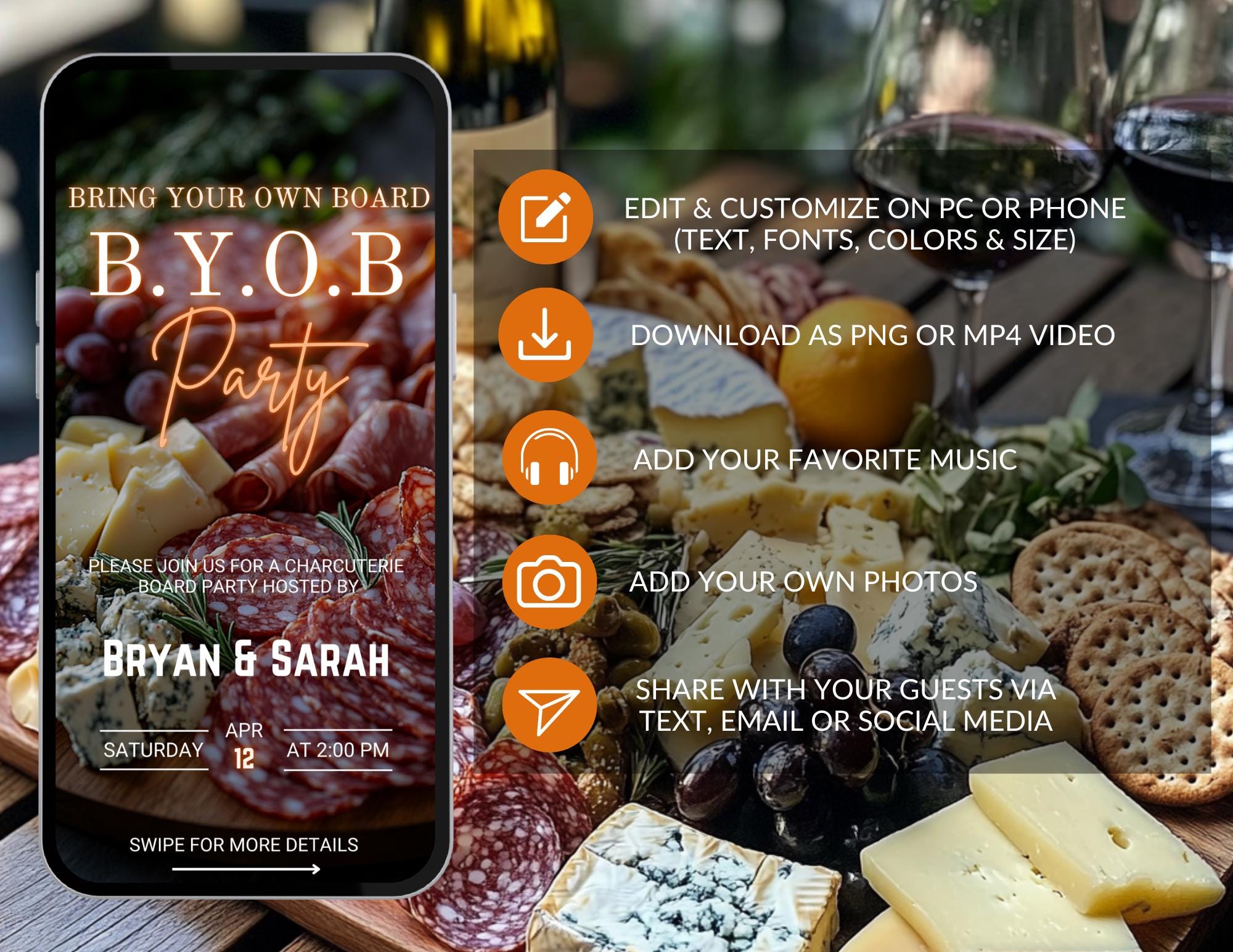 Bring a Own Board Party Invitation | Digital Charcuterie Board Party ...