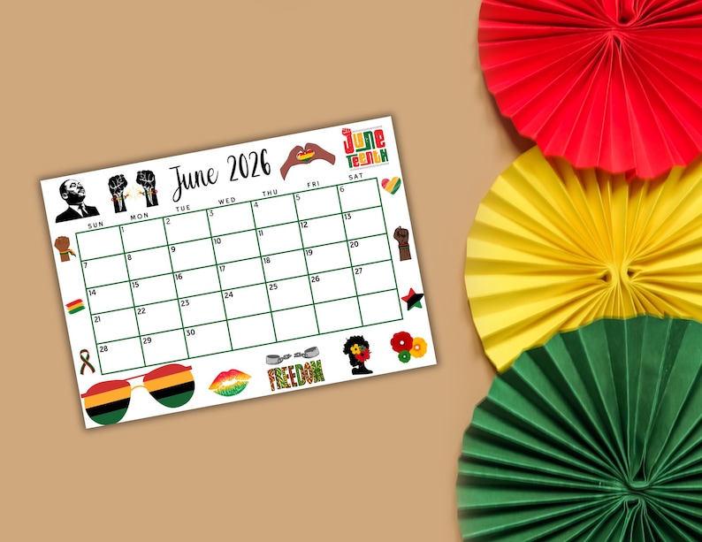 EDITABLE Printable June Calendar 2026 | Juneteenth Calendar | Black ...