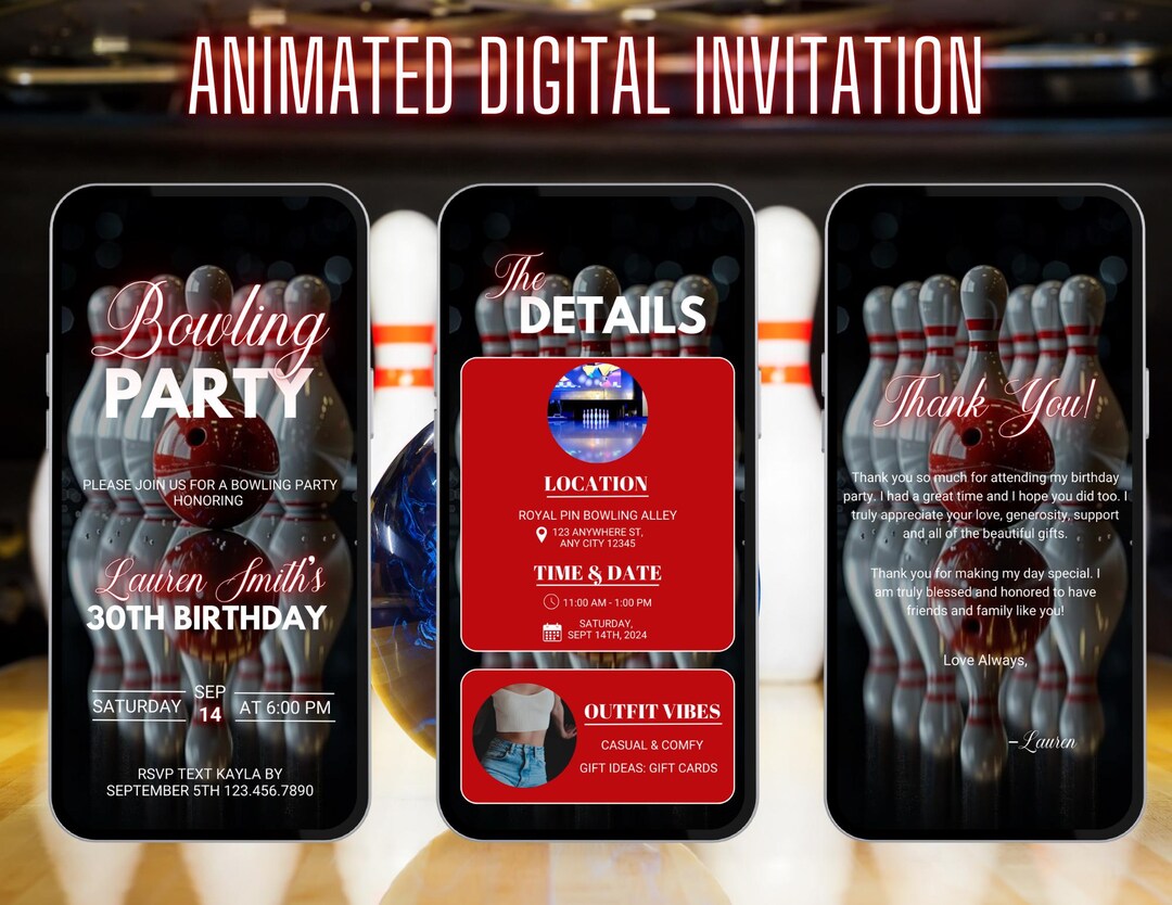 Digital Bowling Party Invitation | Bowling Party Invite | Bowling ...