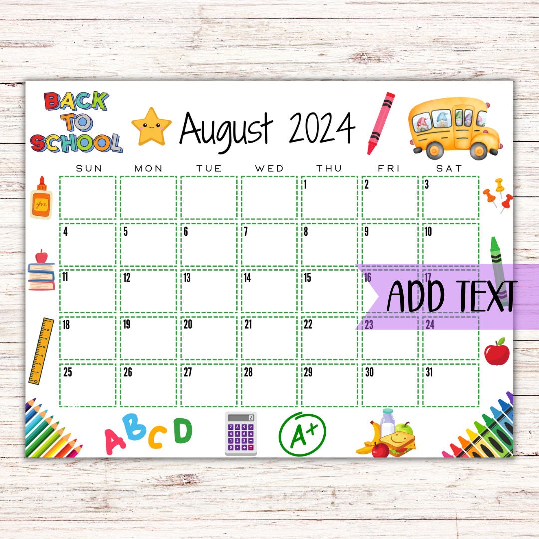 EDITABLE Printable August Calendar 2024 Colorful Back to - Etsy Canada