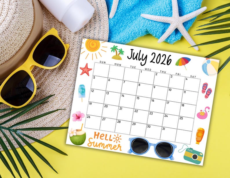 EDITABLE July Calendar 2026 | Cute Printable July Calendar W/ Rainbow ...