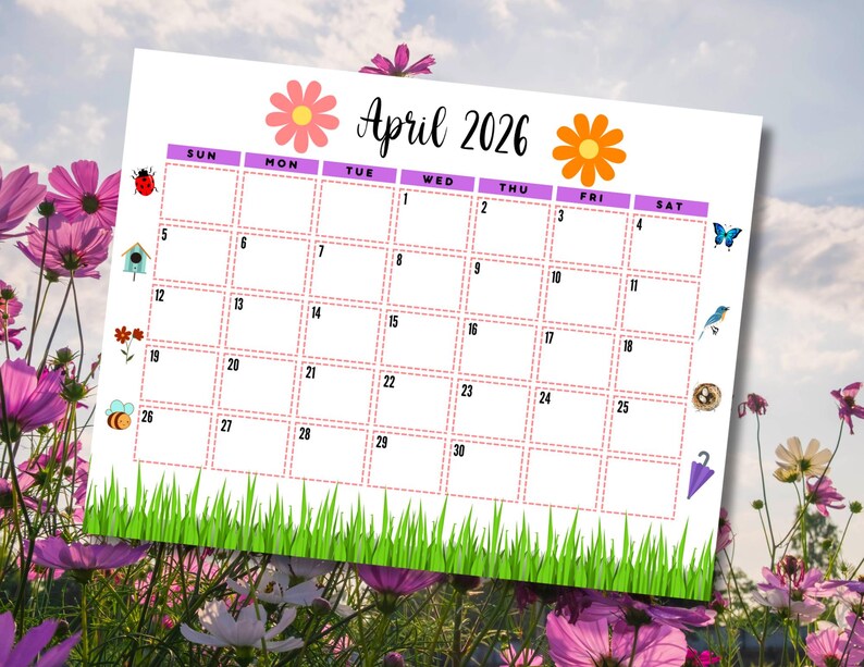 EDITABLE April Calendar 2026 | Printable Wall Calendar 2026 | Cute ...