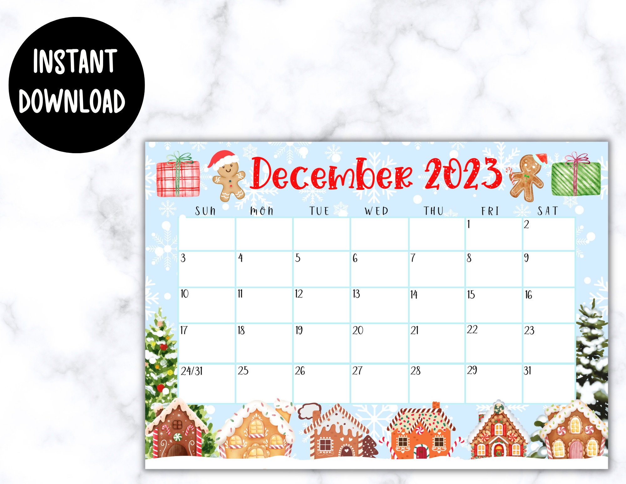 EDITABLE Printable December Calendar 2023 (Download Now) - Etsy
