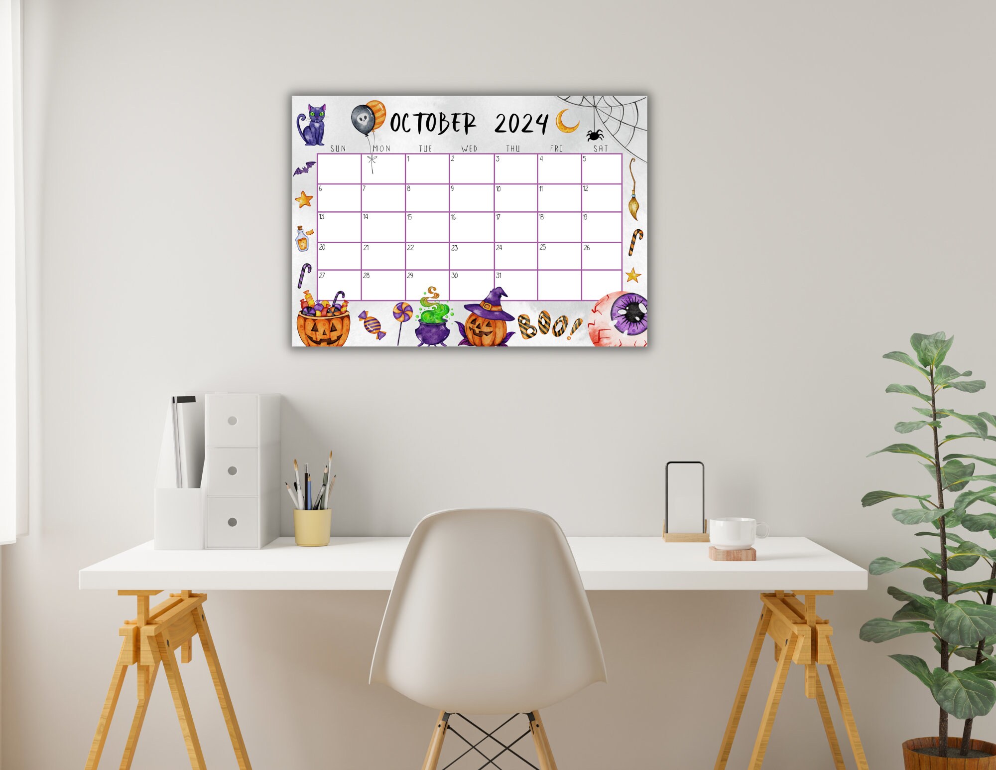 EDITABLE Printable October Calendar 2024 Cute & Spooky Halloween ...