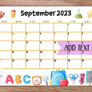 EDITABLE Printable September Calendar 2023 Back to School - Etsy