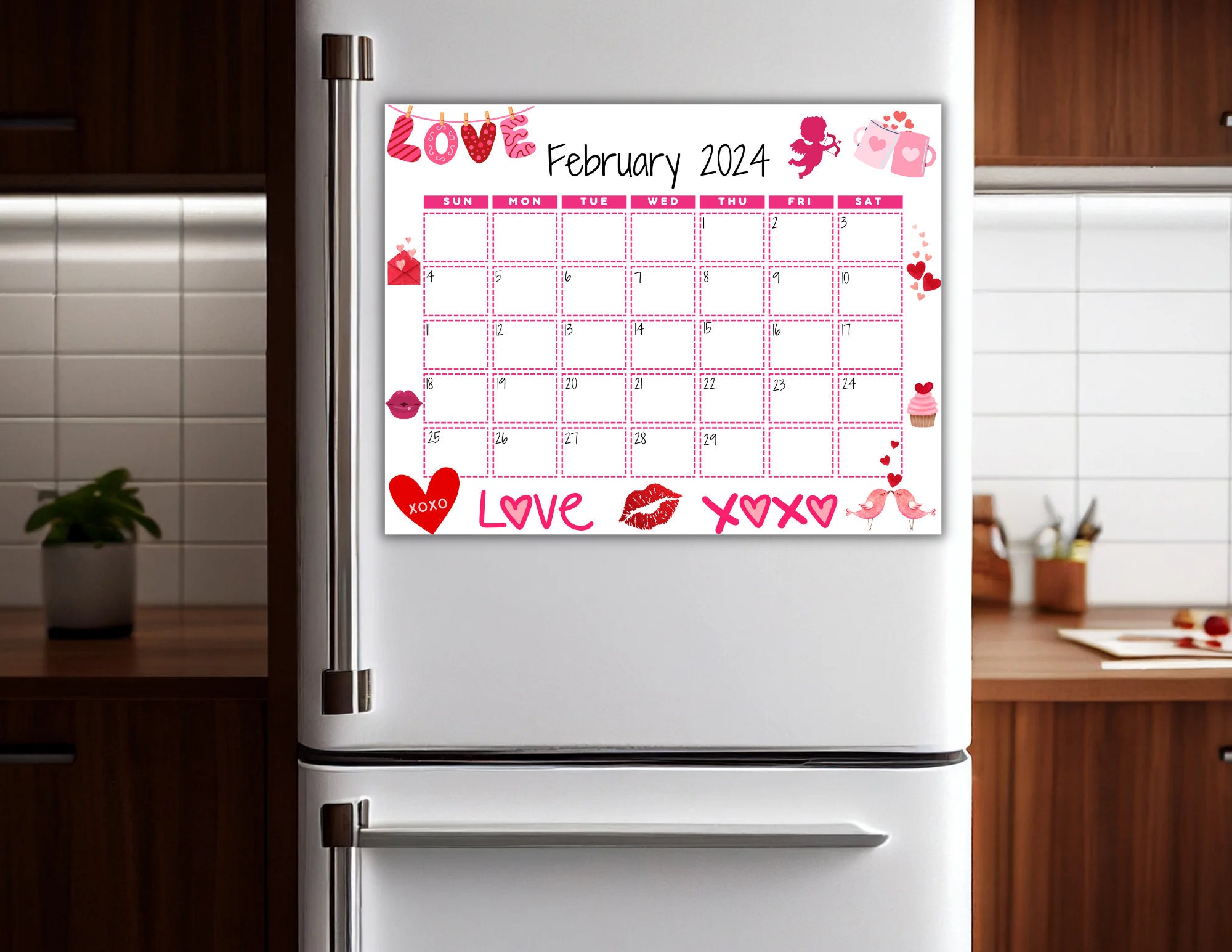 EDITABLE Printable February Calendar 2024 Cute - Etsy