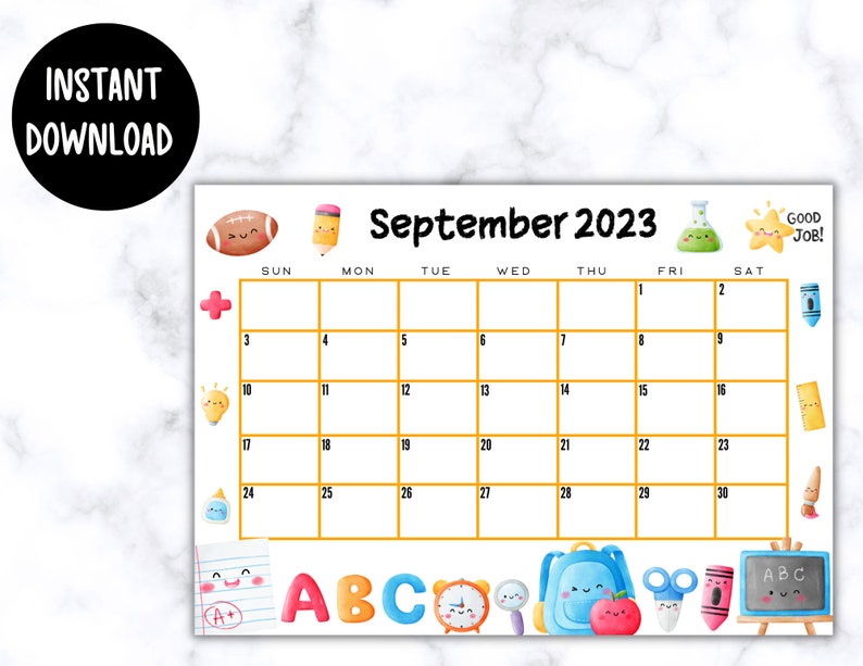 EDITABLE Printable September Calendar 2023 Back to School - Etsy