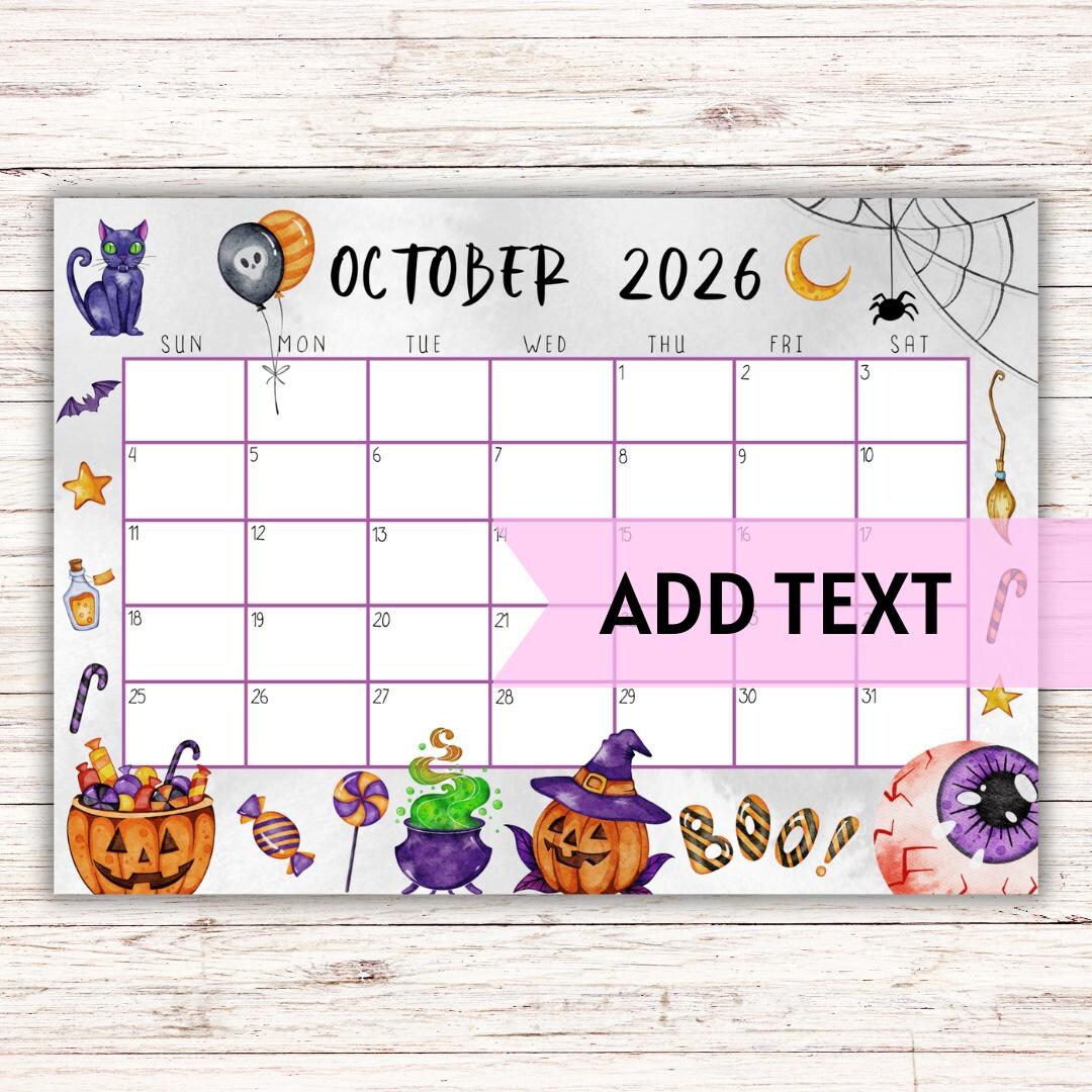 EDITABLE Printable October Calendar 2026 | Cute & Spooky Halloween ...