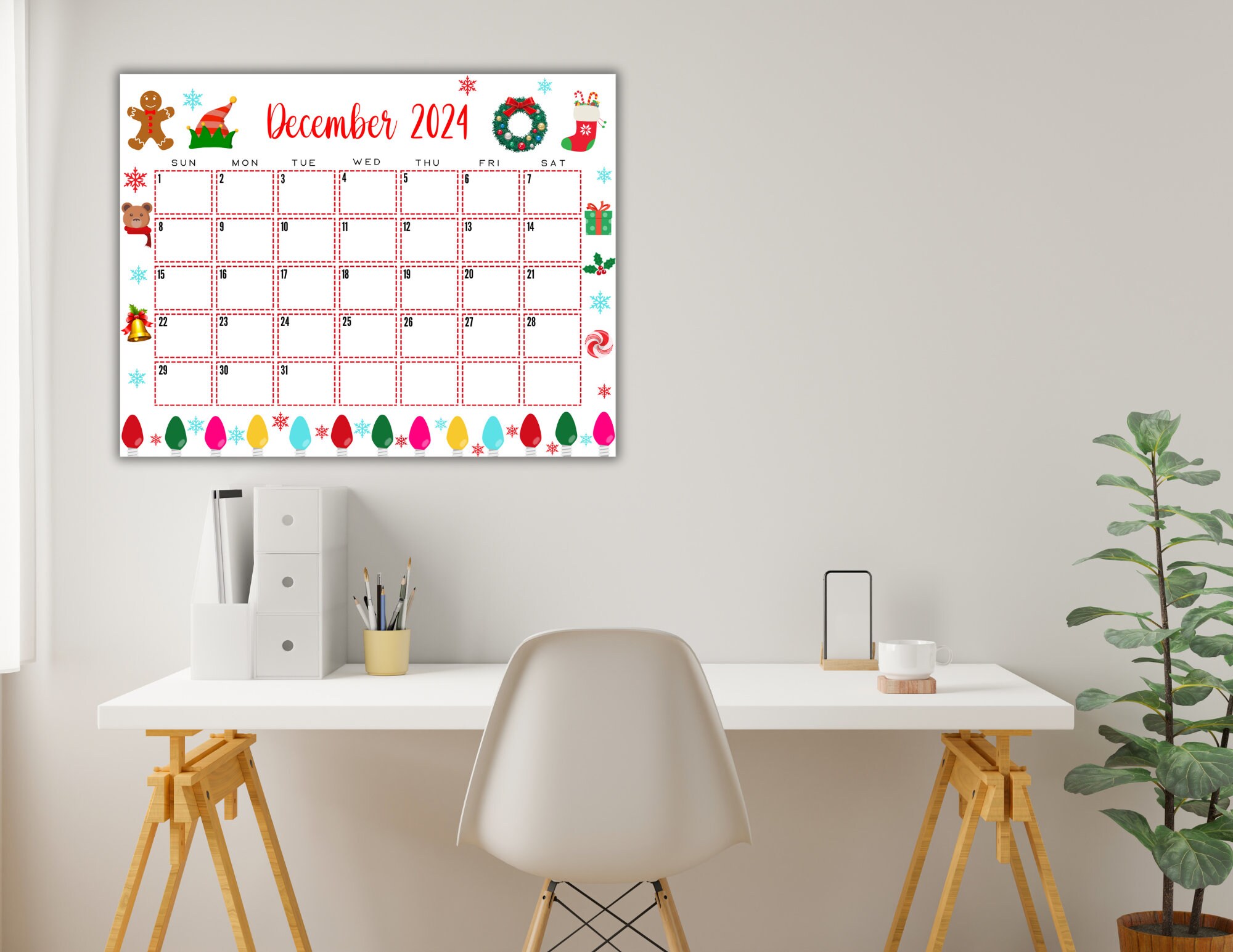 EDITABLE Printable December Calendar 2024 Adorable Christmas December ...