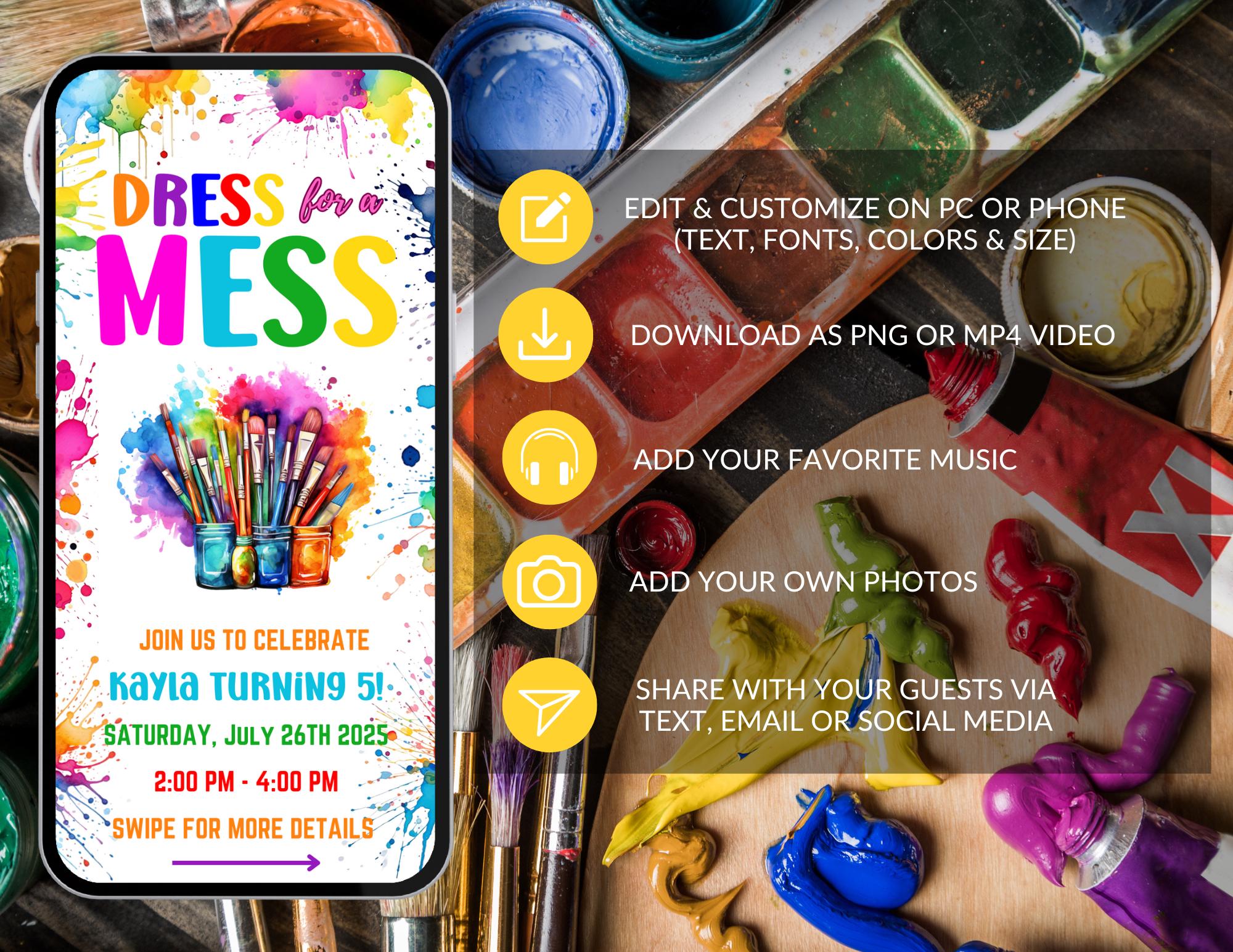 Digital Art Party Dress for a Mess Invitation | Animated Boys or Girls ...