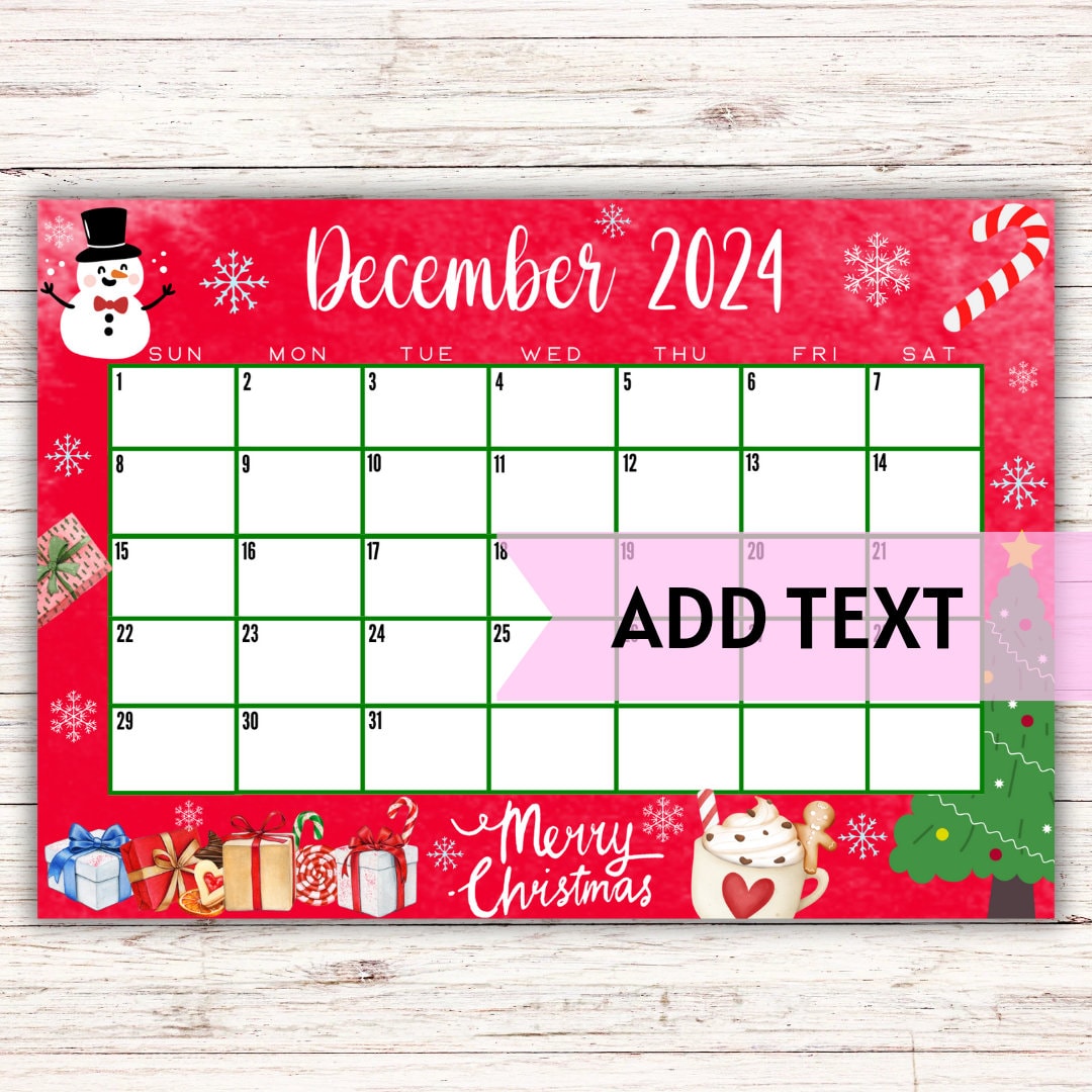EDITABLE Printable December Calendar 2024 Cute Christmas December ...