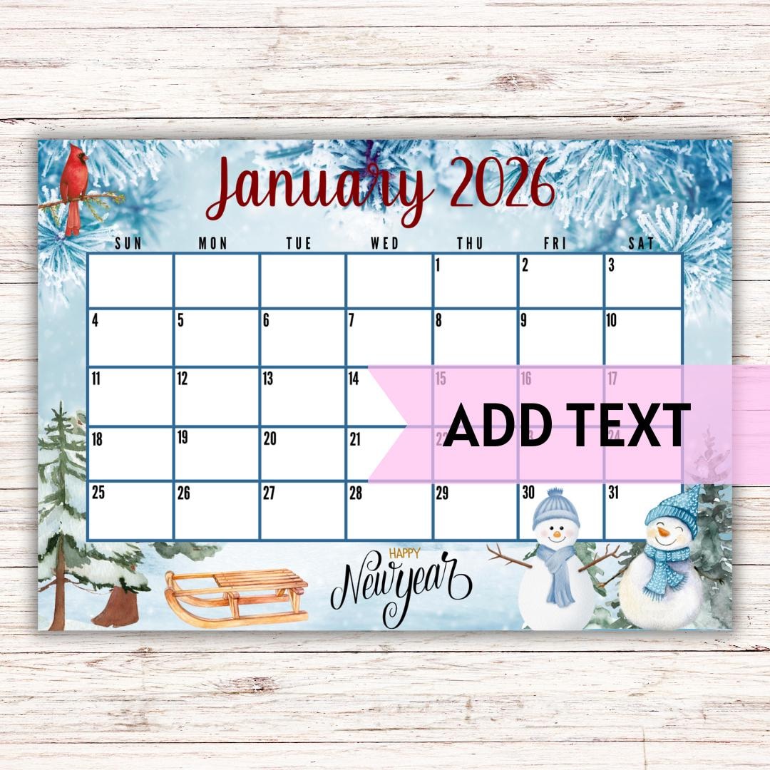 EDITABLE Printable January 2026 Calendar | Beautiful Winter Scene New ...