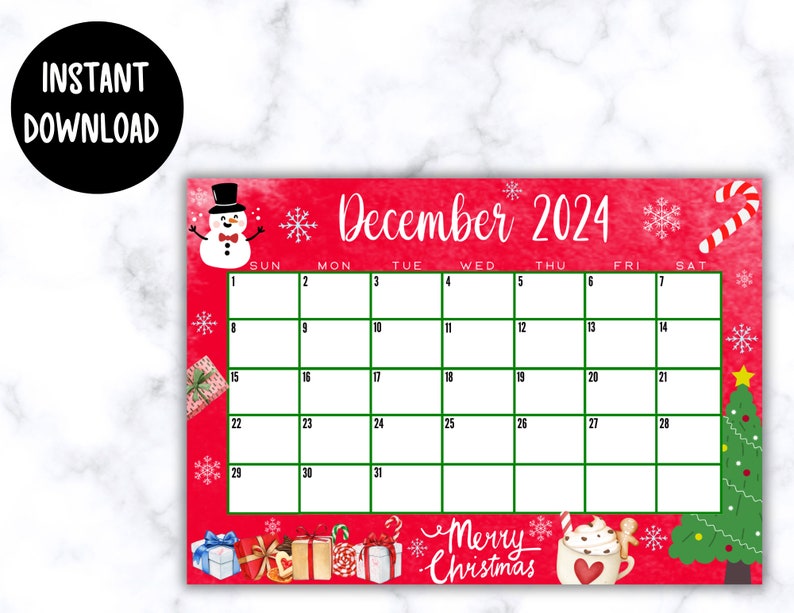 EDITABLE Printable December Calendar 2024 Cute Christmas December ...