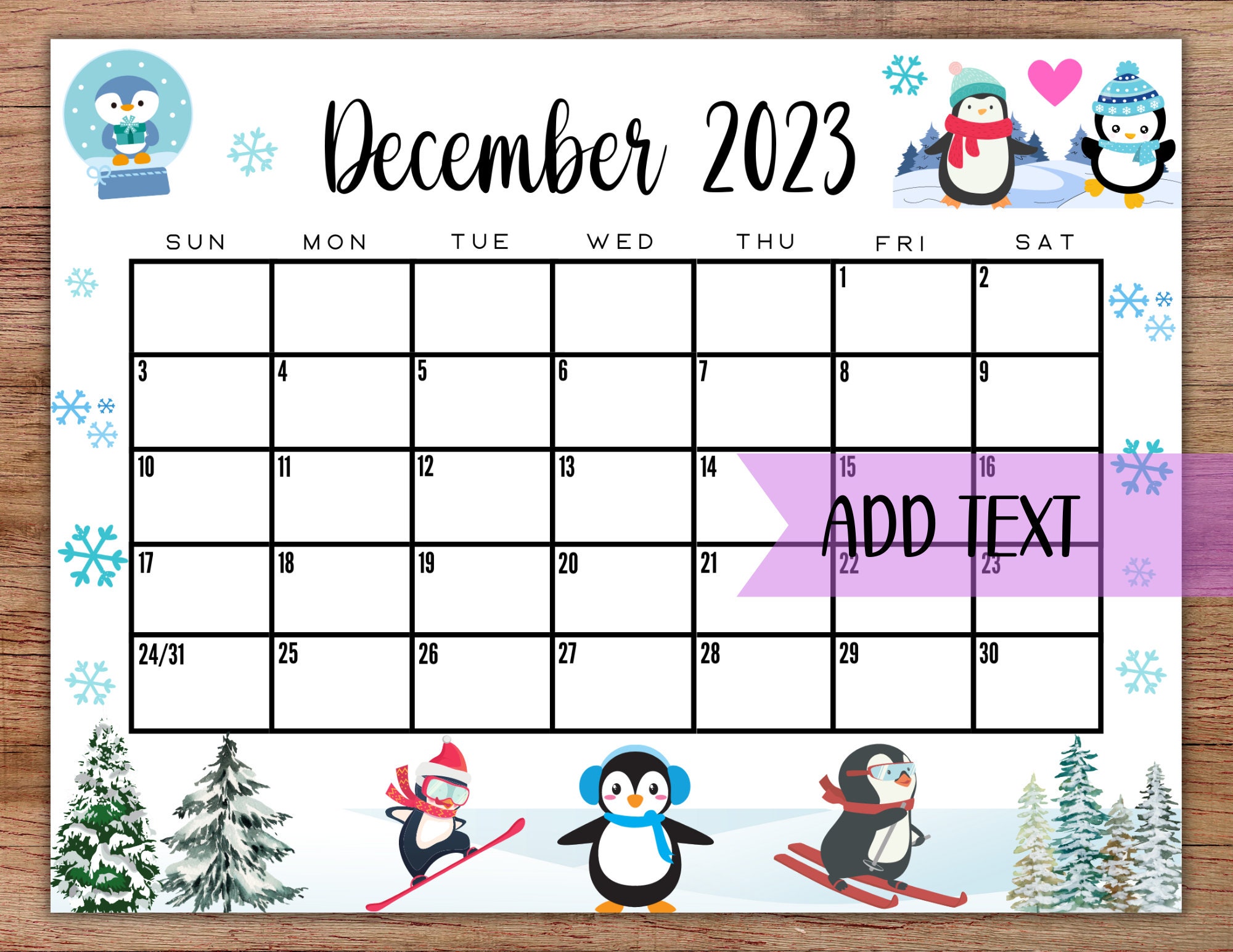 EDITABLE Printable December Calendar 2023 Cute Christmas - Etsy