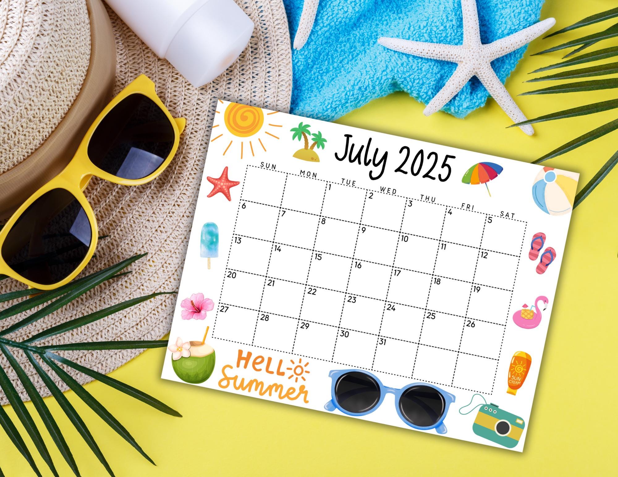 EDITABLE July Calendar 2025 | Cute Printable July Calendar W/ Rainbow ...