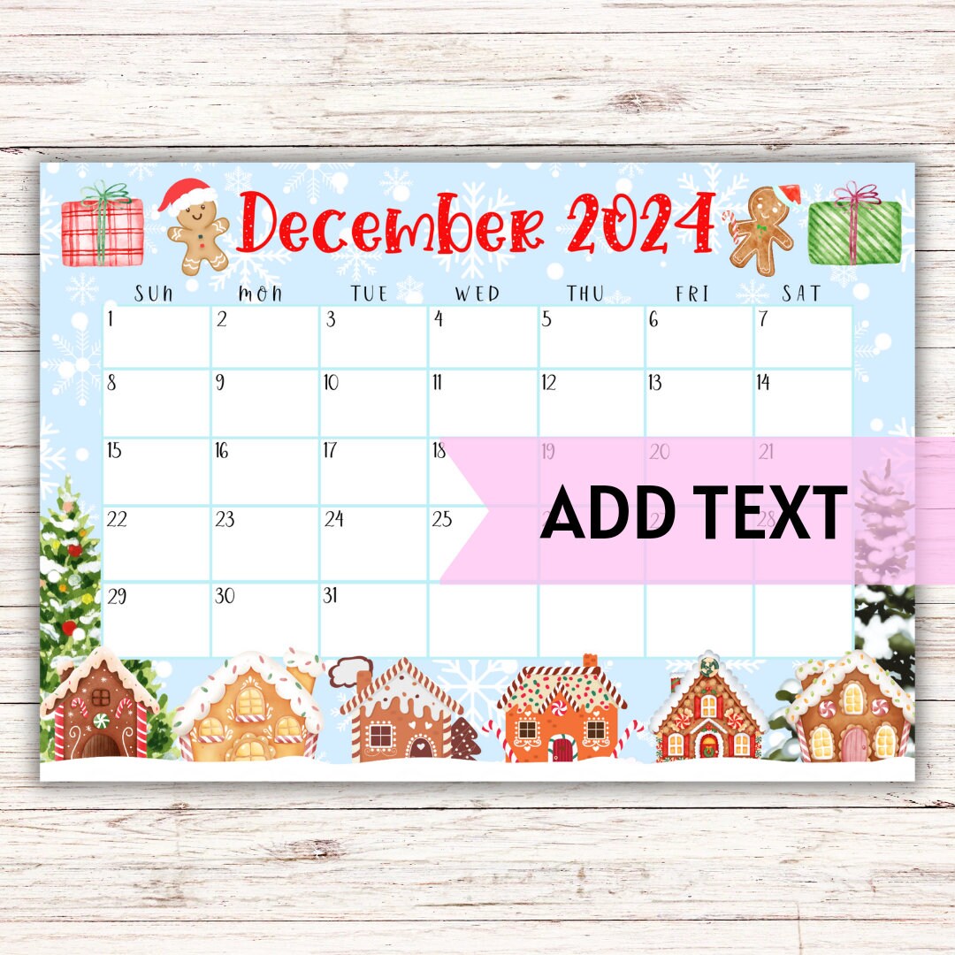 EDITABLE Printable December Calendar 2024 Christmas December Calendar W ...