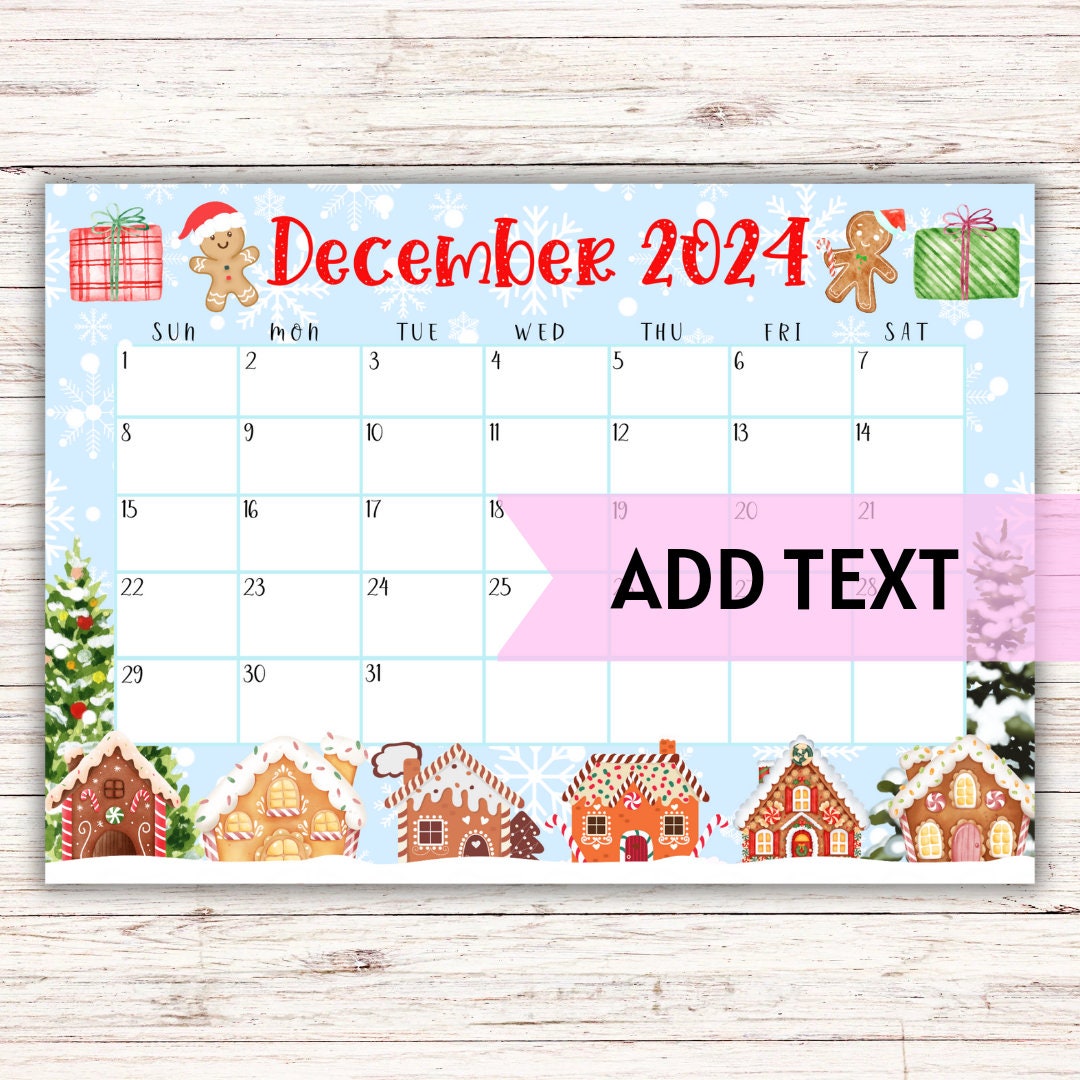EDITABLE Printable December Calendar 2024 Christmas December Calendar W ...