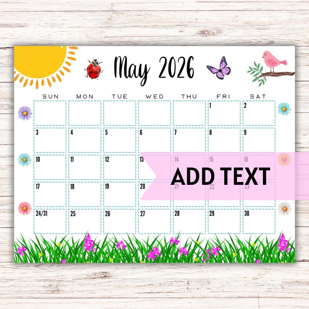 EDITABLE Printable May Calendar 2026 | Cute Spring May Calendar W ...