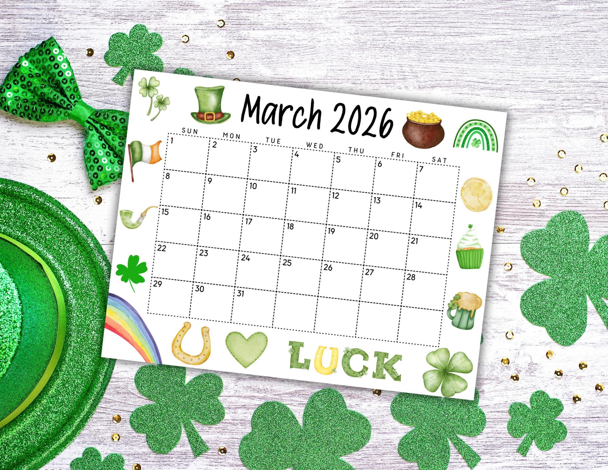 EDITABLE Printable March 2026 Calendar | Cute St. Patrick's Day March ...