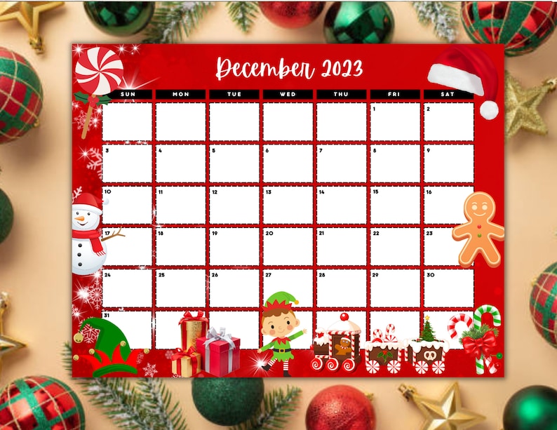 EDITABLE Printable December Calendar 2023 Christmas Calendar - Etsy