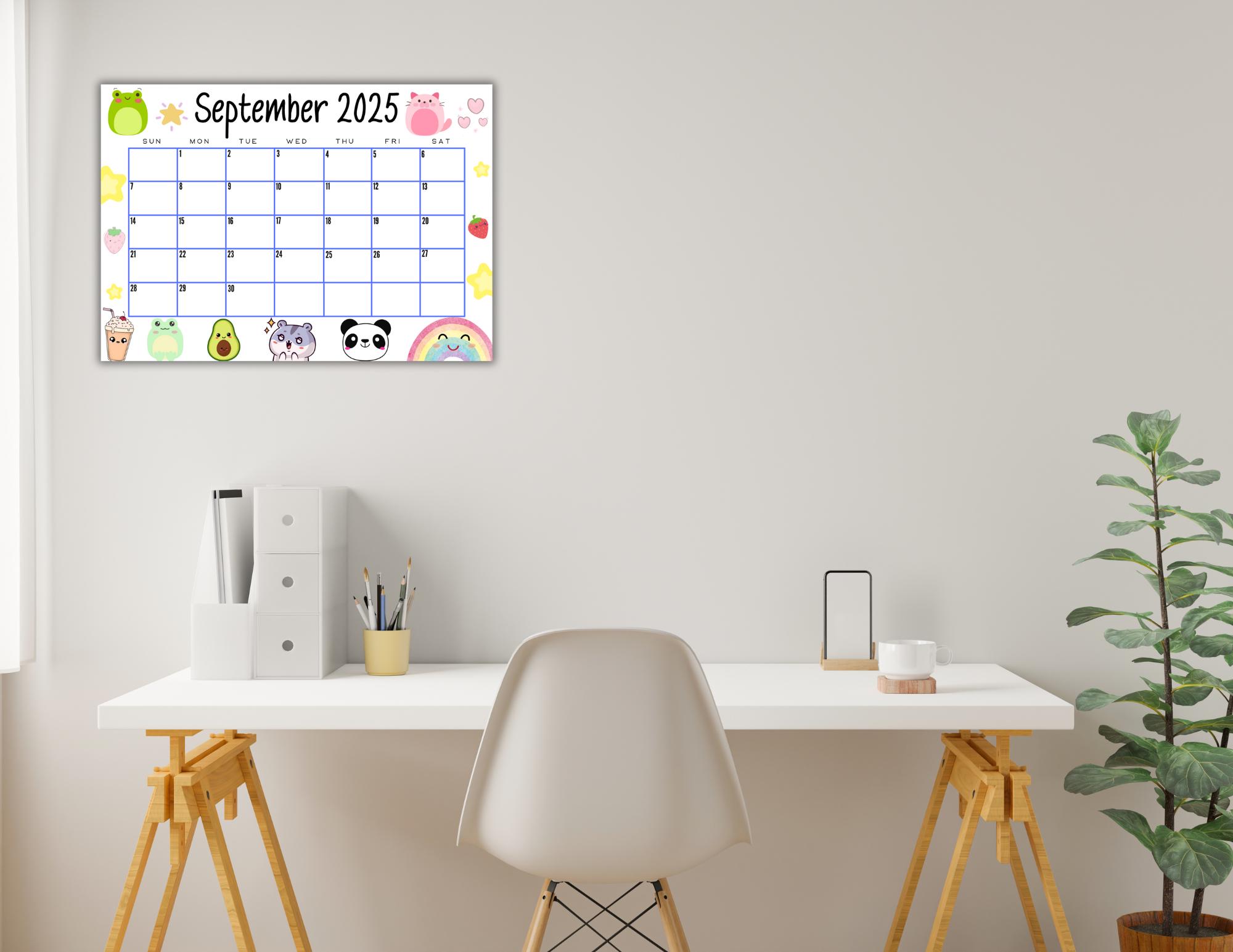 EDITABLE Printable September Calendar 2025 | Cute Kid's Kawaii ...
