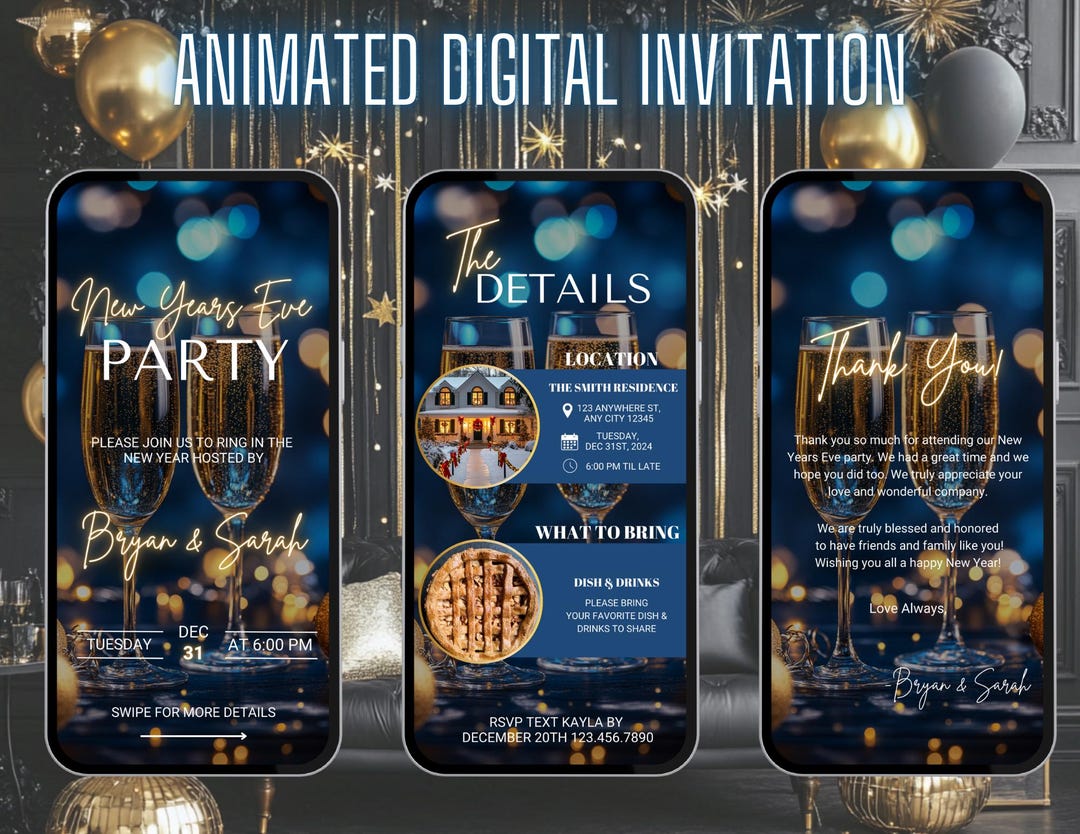 Digital New Years Eve Party Invitation | Animated NYE Celebration ...