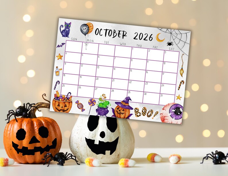 EDITABLE Printable October Calendar 2026 | Cute & Spooky Halloween ...
