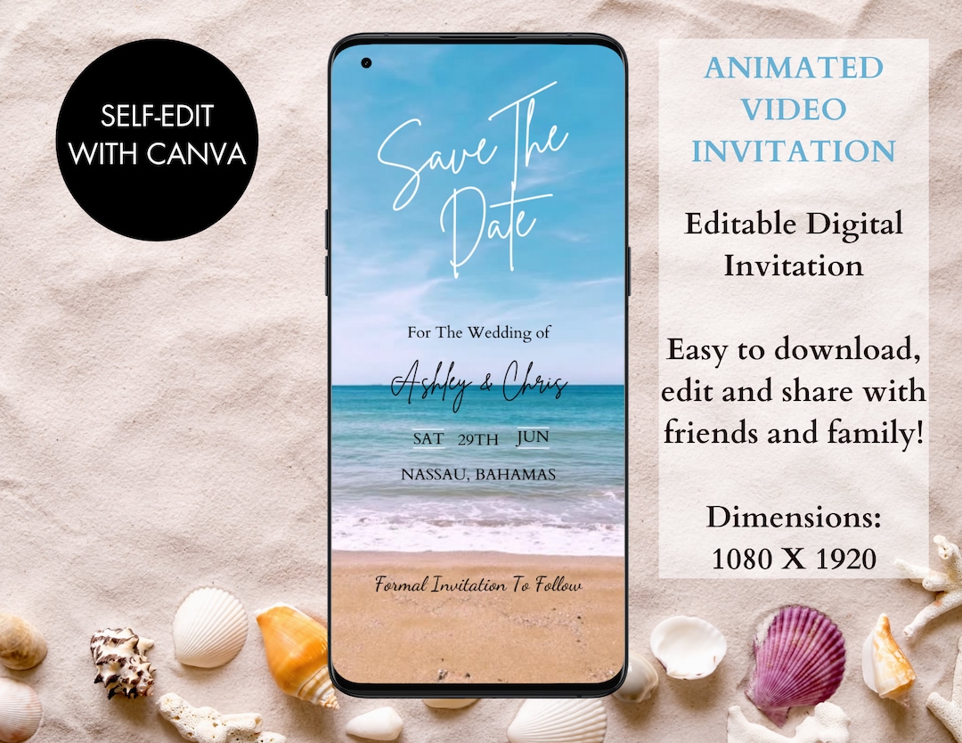 Digital Beach Save the Date Invitation | Digital Animated Destination ...