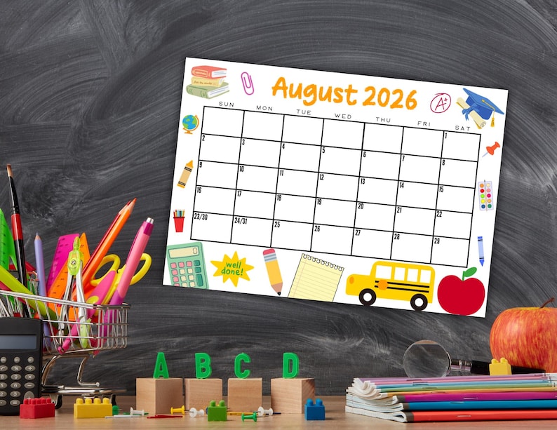 EDITABLE Printable August Calendar 2026 | Back to School Calendar ...
