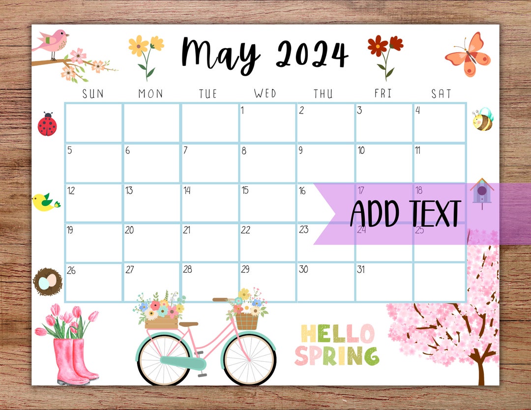 EDITABLE Printable May Calendar 2024 Adorable Spring May - Etsy Portugal