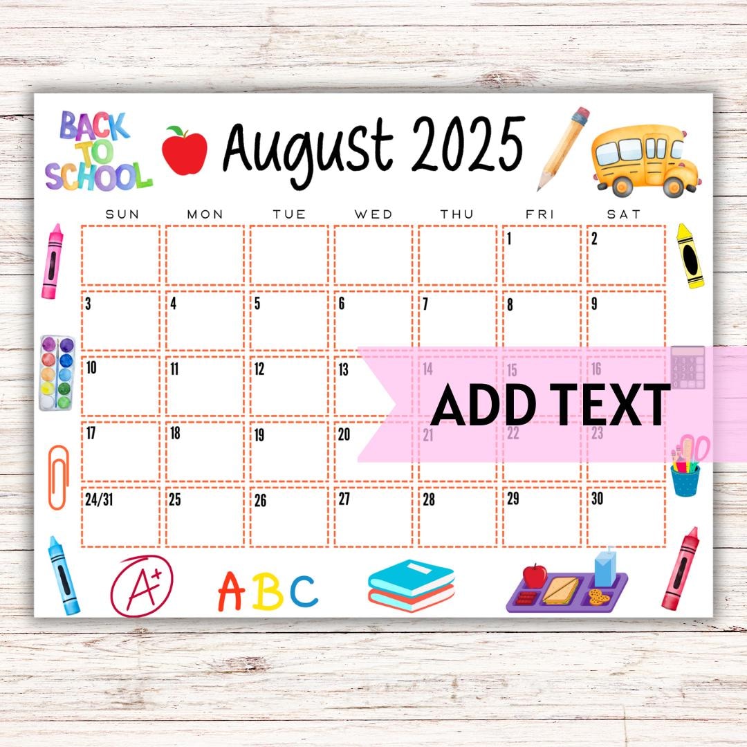 EDITABLE Printable August Calendar 2025 | Back to School Calendar ...