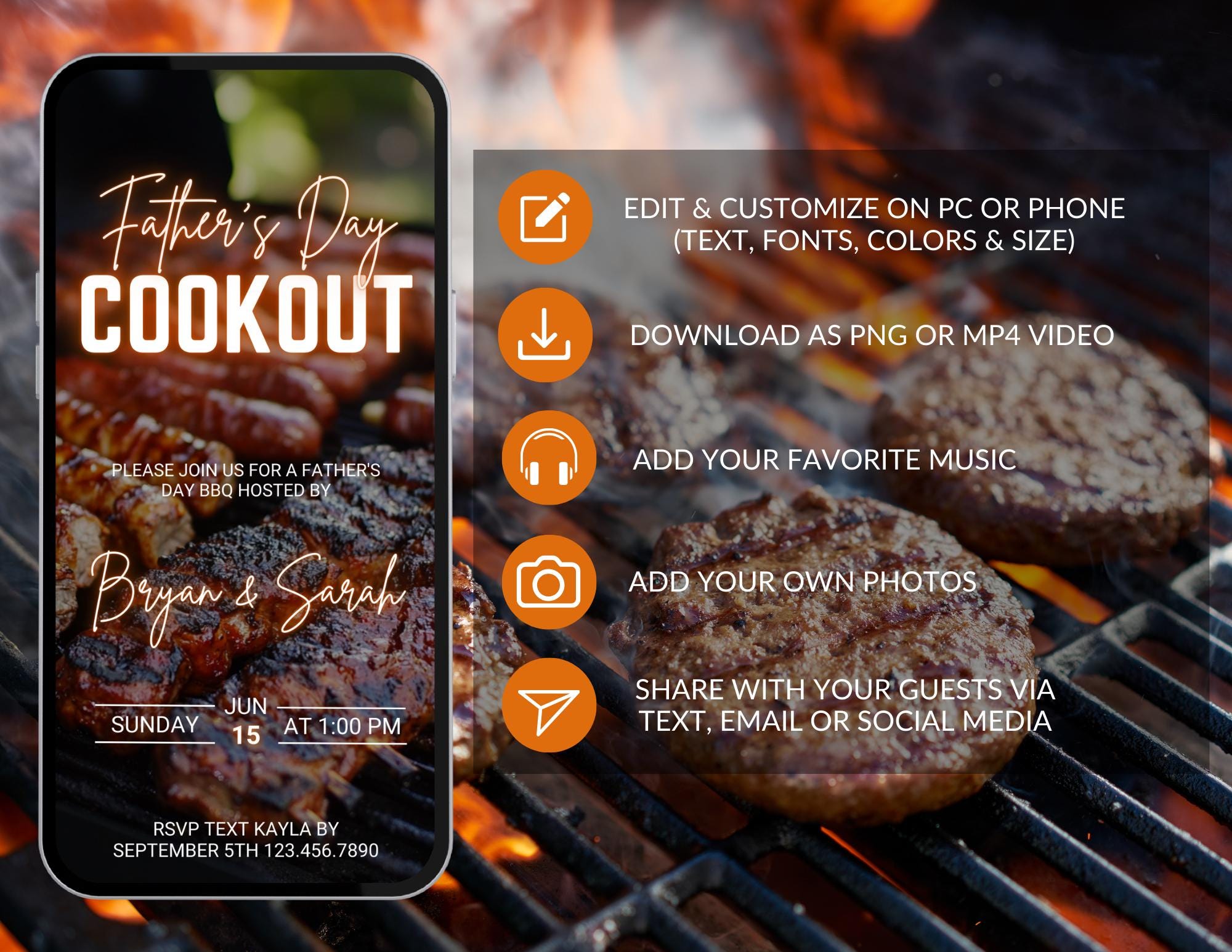 Digital Father's Day Cookout Invitation | | Father's Day Cookout ...
