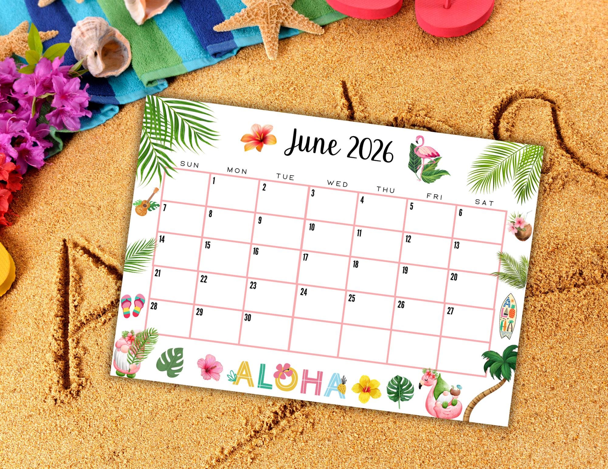 Buy EDITABLE June Calendar 2026 | Printable Calendar W/ Flamingos ...