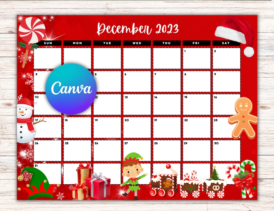 EDITABLE Printable December Calendar 2023 Christmas Calendar - Etsy