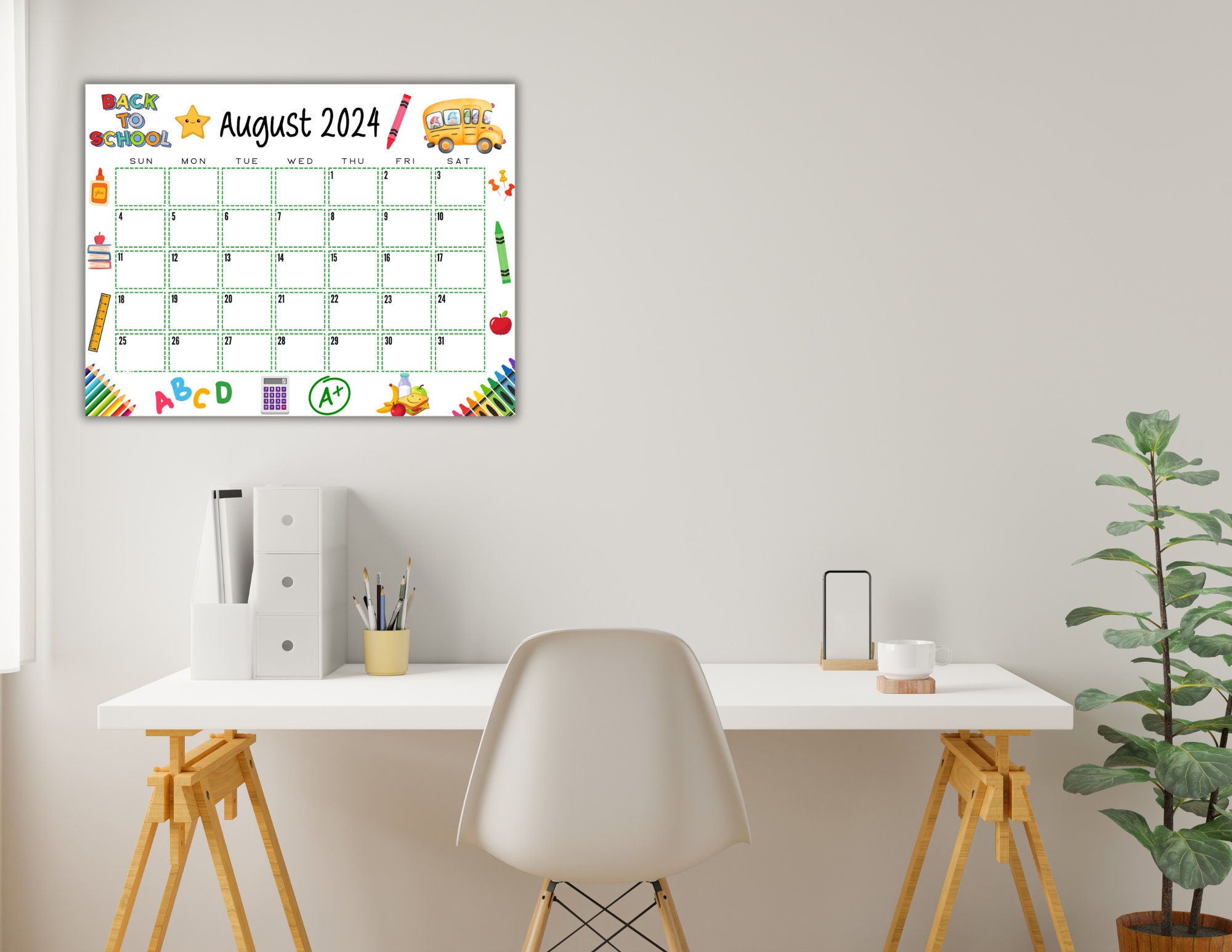 EDITABLE Printable August Calendar 2024 Colorful Back to School ...