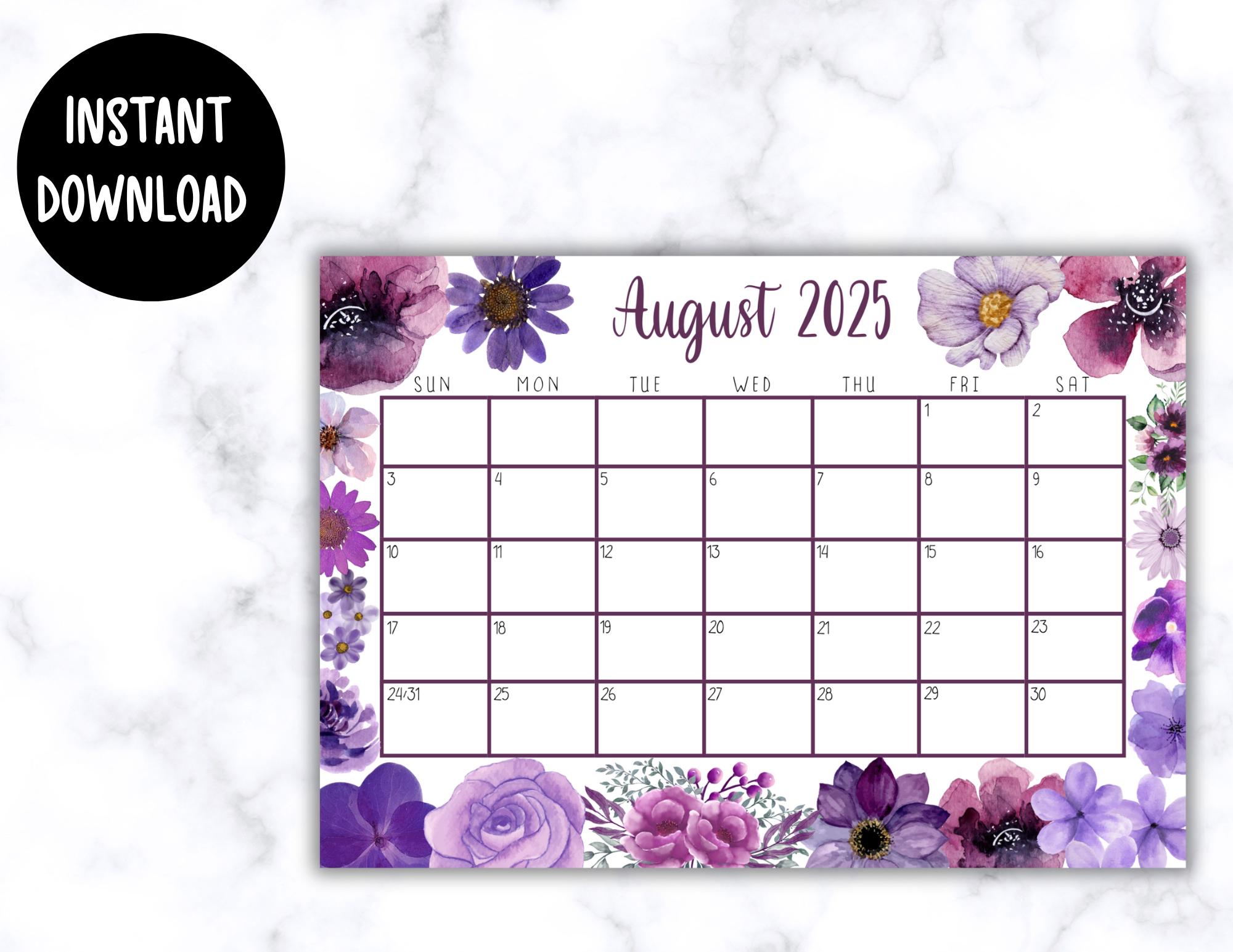 Calendario de agosto de 2025 imprimible y editable / Hermoso calendario ...