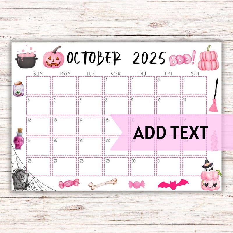 Pink October Calendar - Etsy