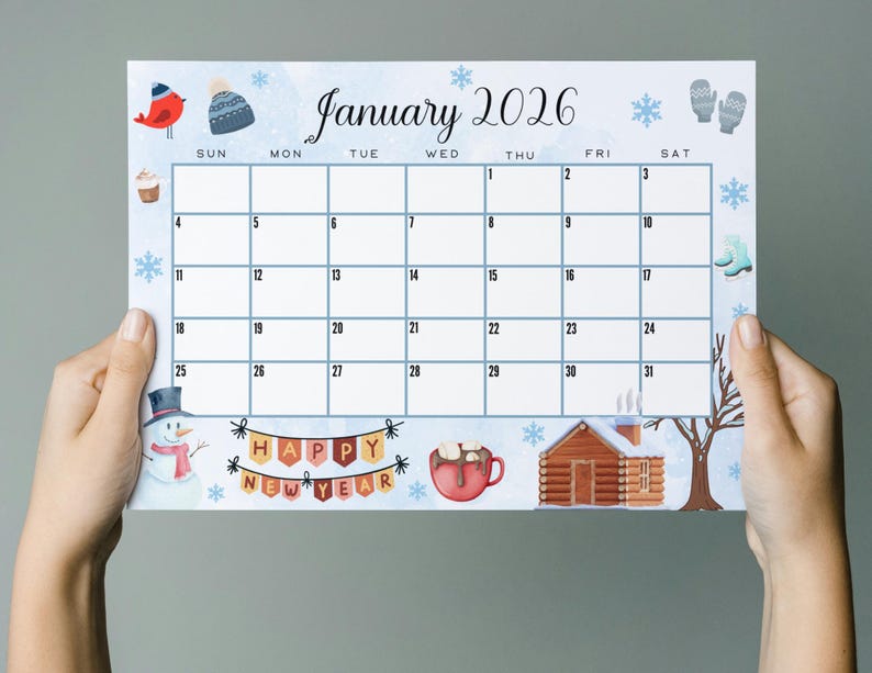 EDITABLE Printable January 2026 Calendar | Beautiful Winter and New ...