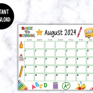 EDITABLE Printable August Calendar 2024 Colorful Back to School ...