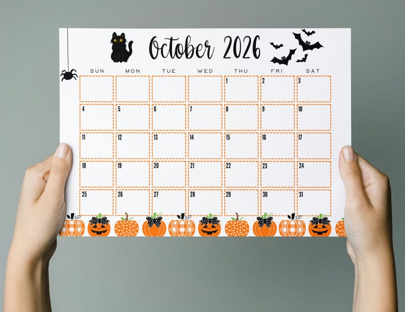 EDITABLE Printable October Calendar 2026 | Halloween Calendar | Cute ...