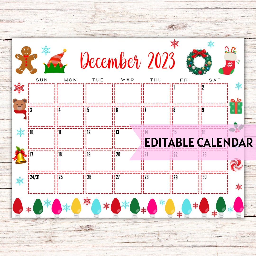 EDITABLE Printable December Calendar 2023 Adorable Christmas - Etsy