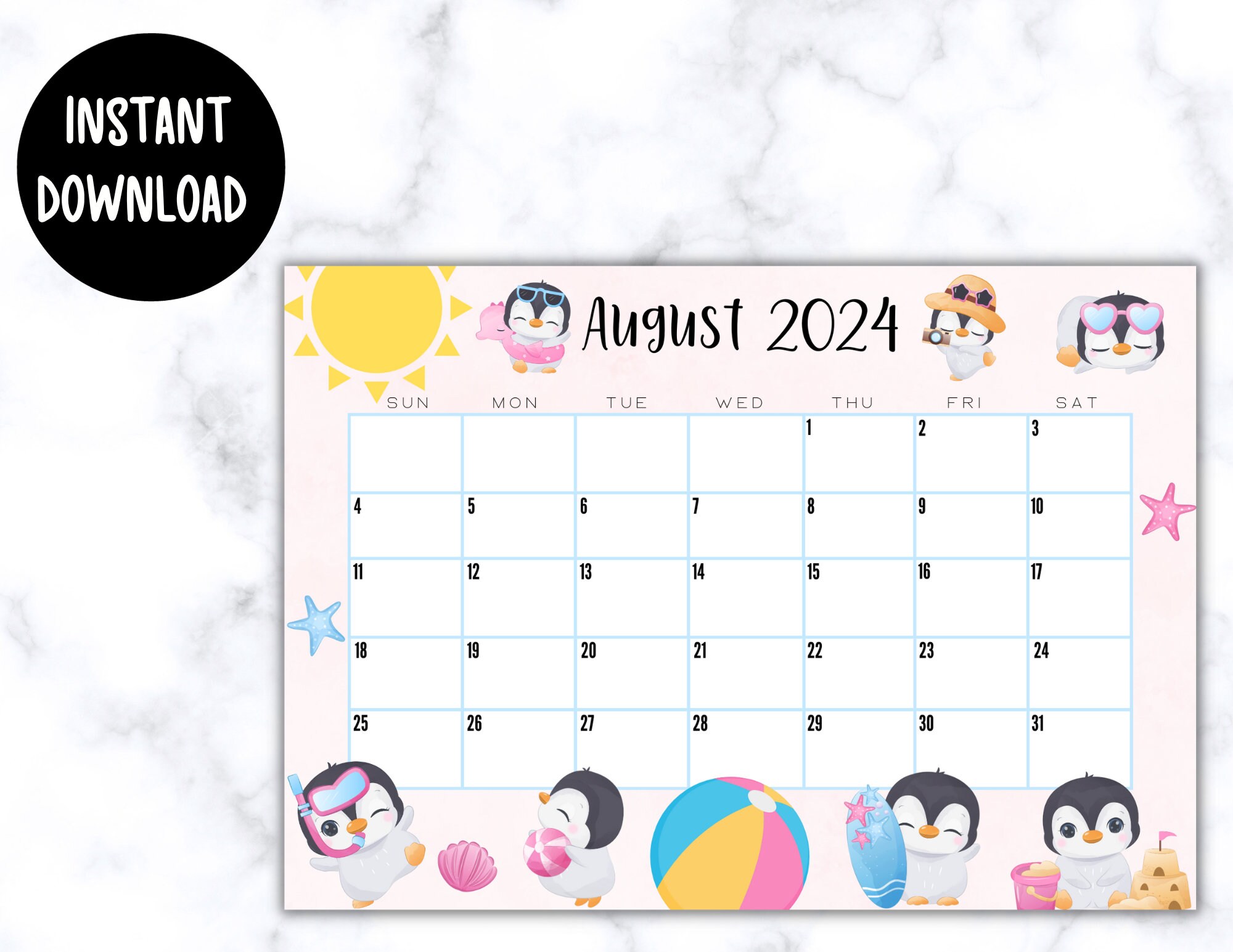 EDITABLE Printable August Calendar 2024 Back to School Calendar ...