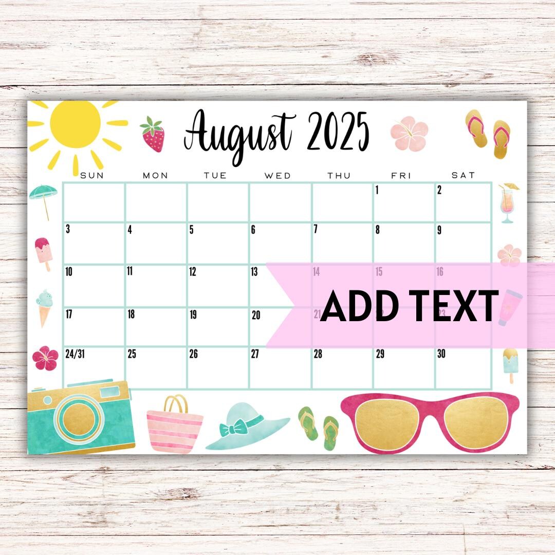 Calendario de agosto de 2025 imprimible y editable / Lindo calendario ...