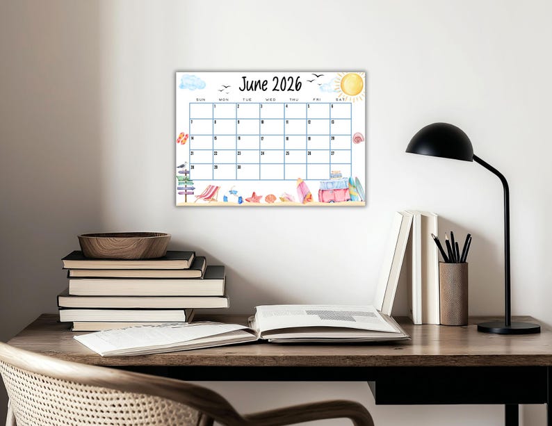EDITABLE June Calendar 2026 | Cute Summer Calendar W/ Beach Truck and ...