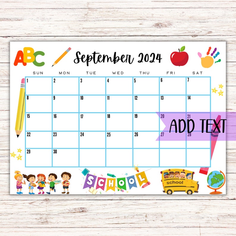 EDITABLE Printable September Calendar 2024 Back to School - Etsy