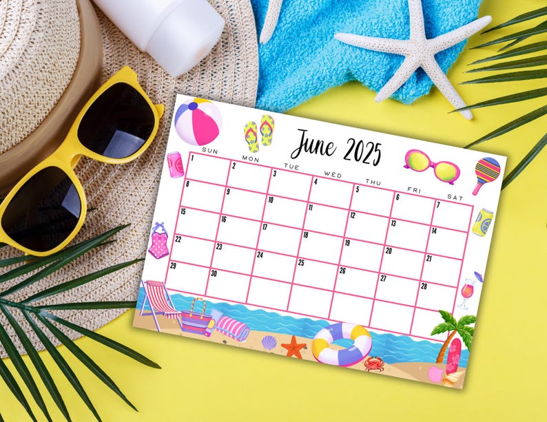 Calendario de junio de 2025 editable e imprimible / Hermoso calendario ...