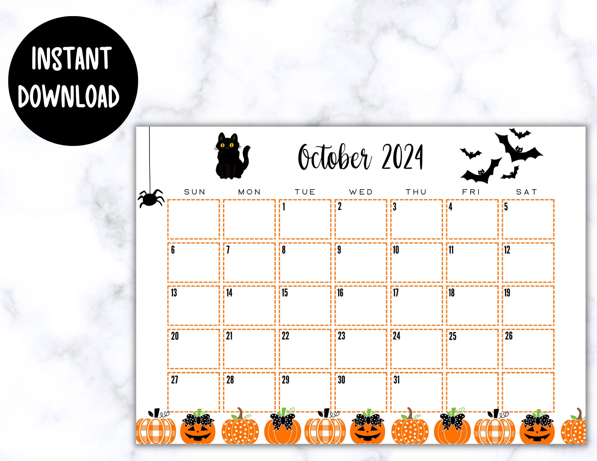 EDITABLE Printable October Calendar 2024 Halloween Calendar Cute and ...
