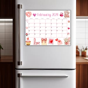 EDITABLE Printable February Calendar 2024 Cute Valentine's Day Teddy ...