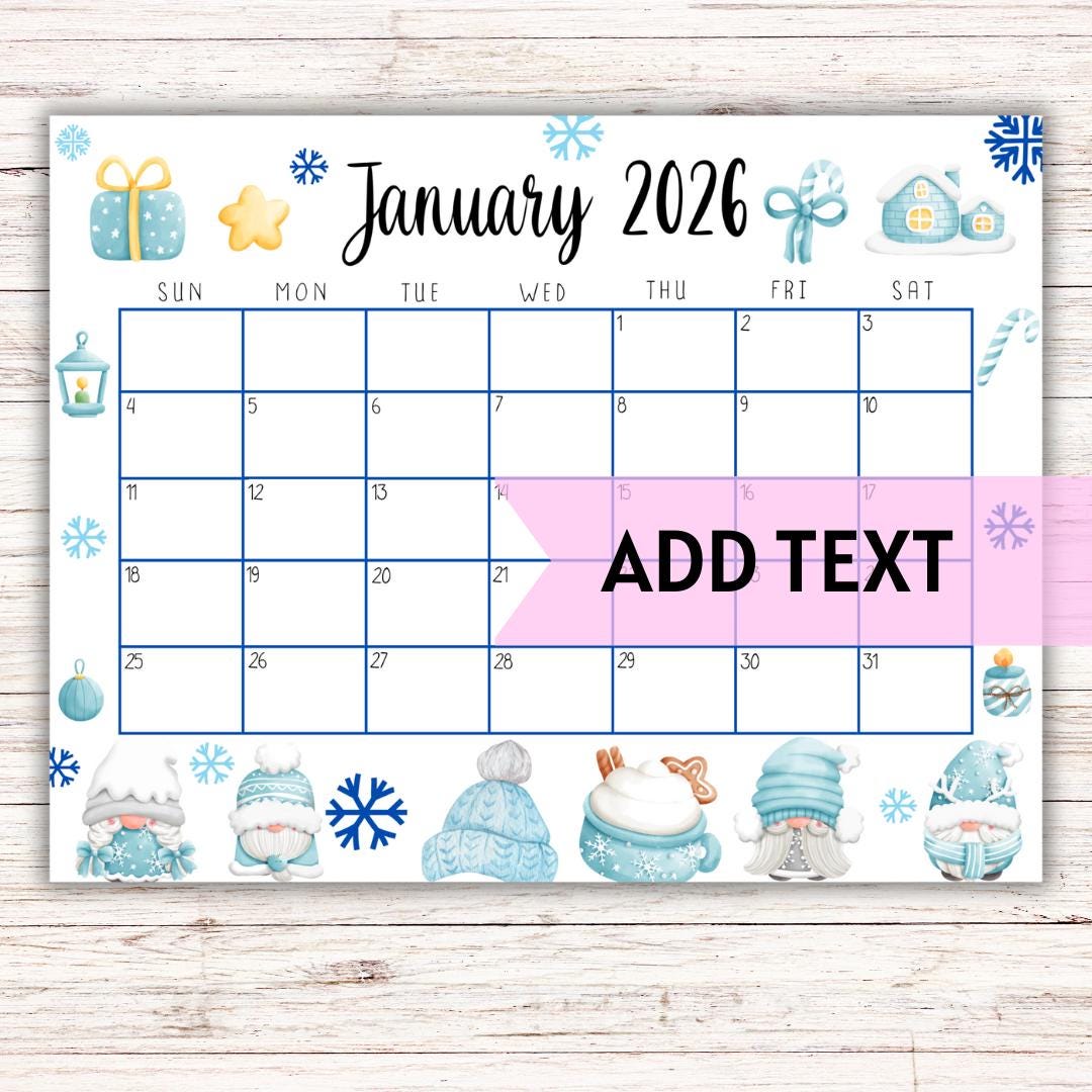 EDITABLE Printable January Calendar 2026 | Cute Baby Blue Winter Themed ...